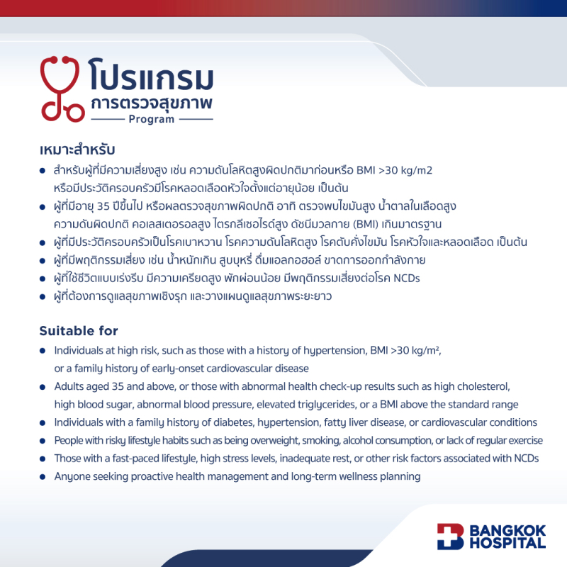 แพ็กเกจตรวจเชิงลึก Advanced NCDs Screening Package - Bangkok Hospital Headquarters [E-Coupon]